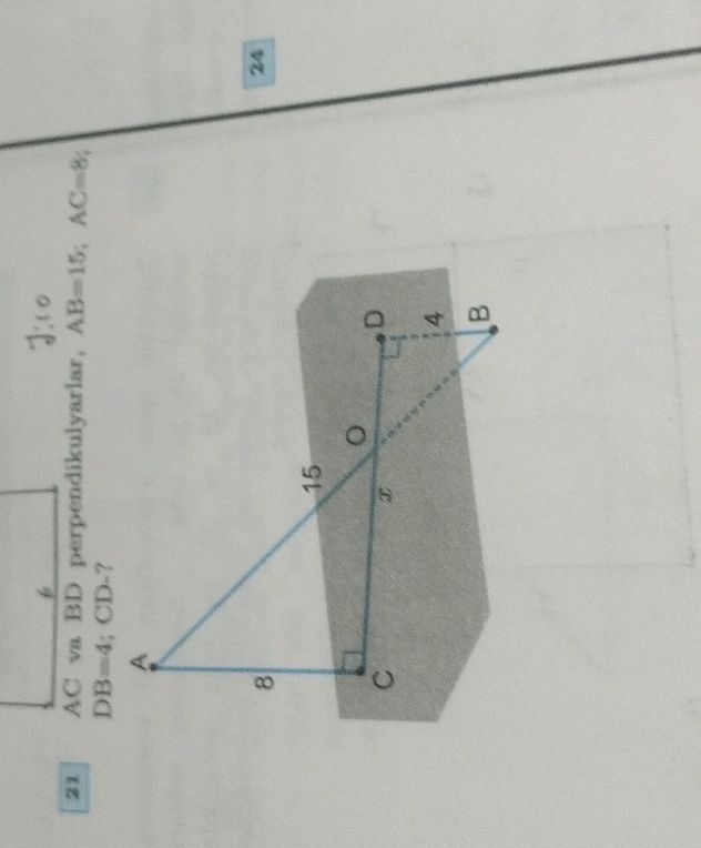 AC va BD perpendikulyarlar, AB=15; AC=8; | StudyX