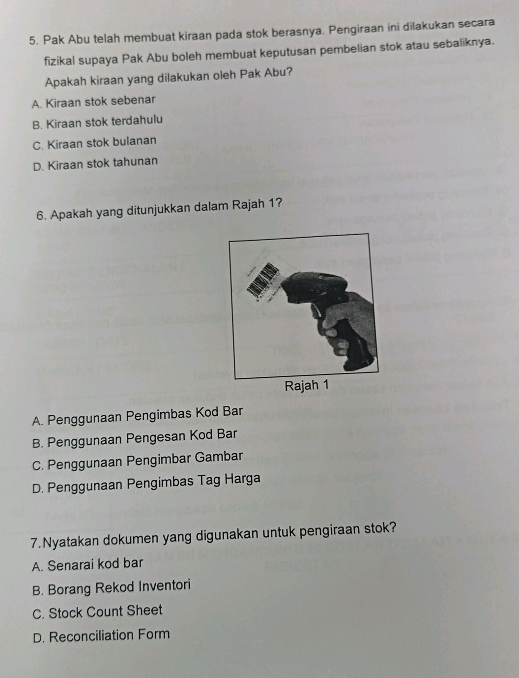 5. Pak Abu telah membuat kiraan pada stok | StudyX