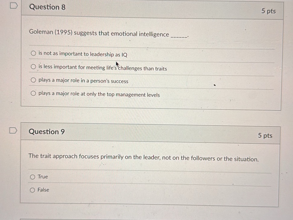 Question 8 Goleman (1995) suggests that | StudyX