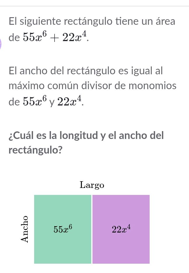 El siguiente rectángulo tiene un área de | StudyX