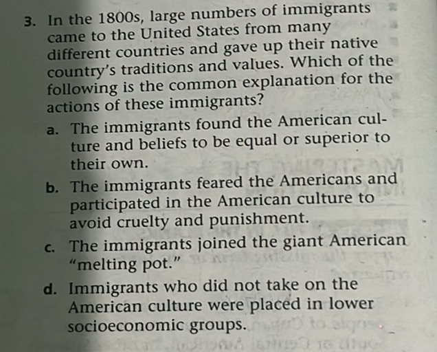 3. In the 1800s, large numbers of immigrants | StudyX