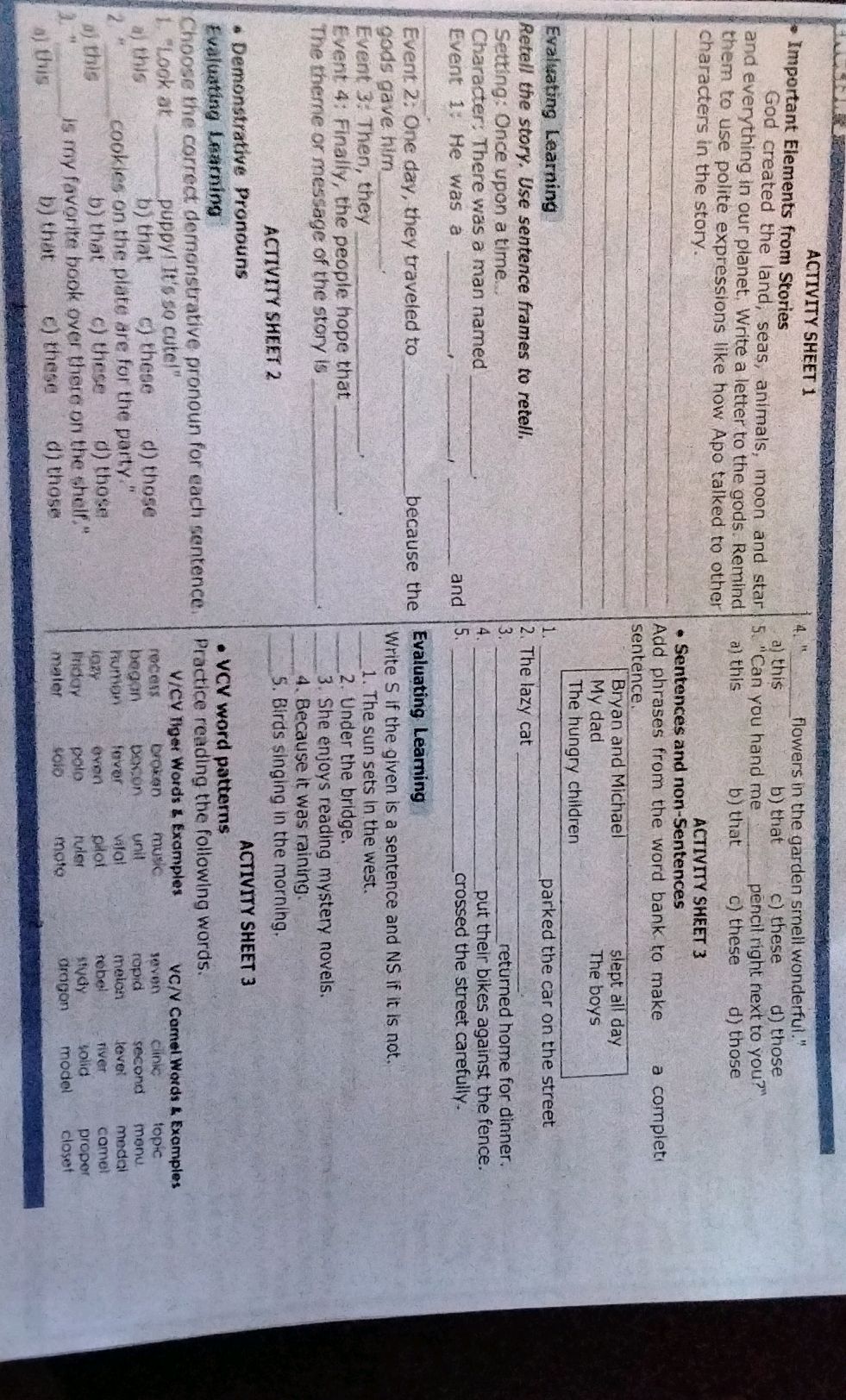 **ACTIVITY SHEET 1** Important Elements from | StudyX
