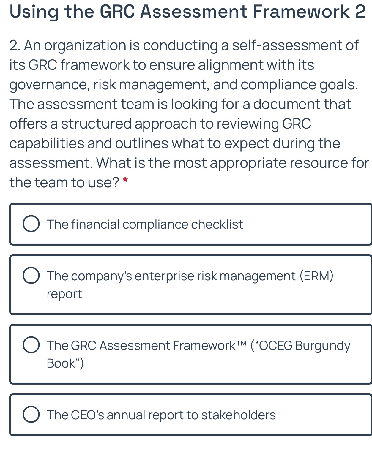 Using the GRC Assessment Framework 2 2. An | StudyX