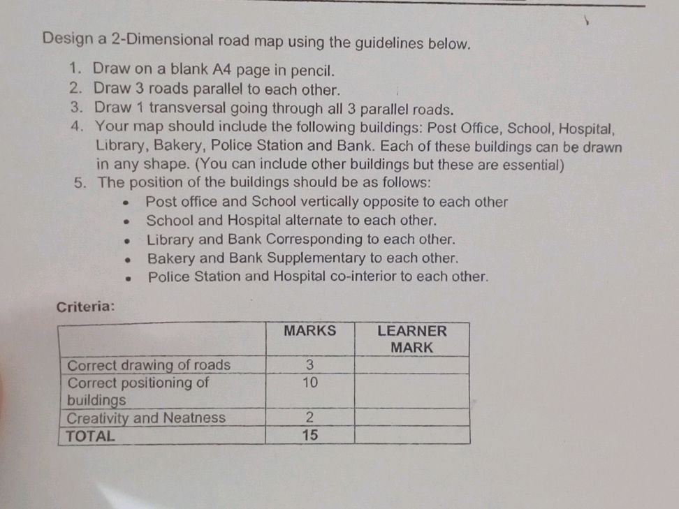 Design a 2-Dimensional road map using the | StudyX