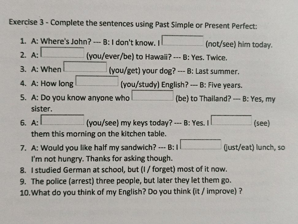 Exercise 3 - Complete the sentences using | StudyX