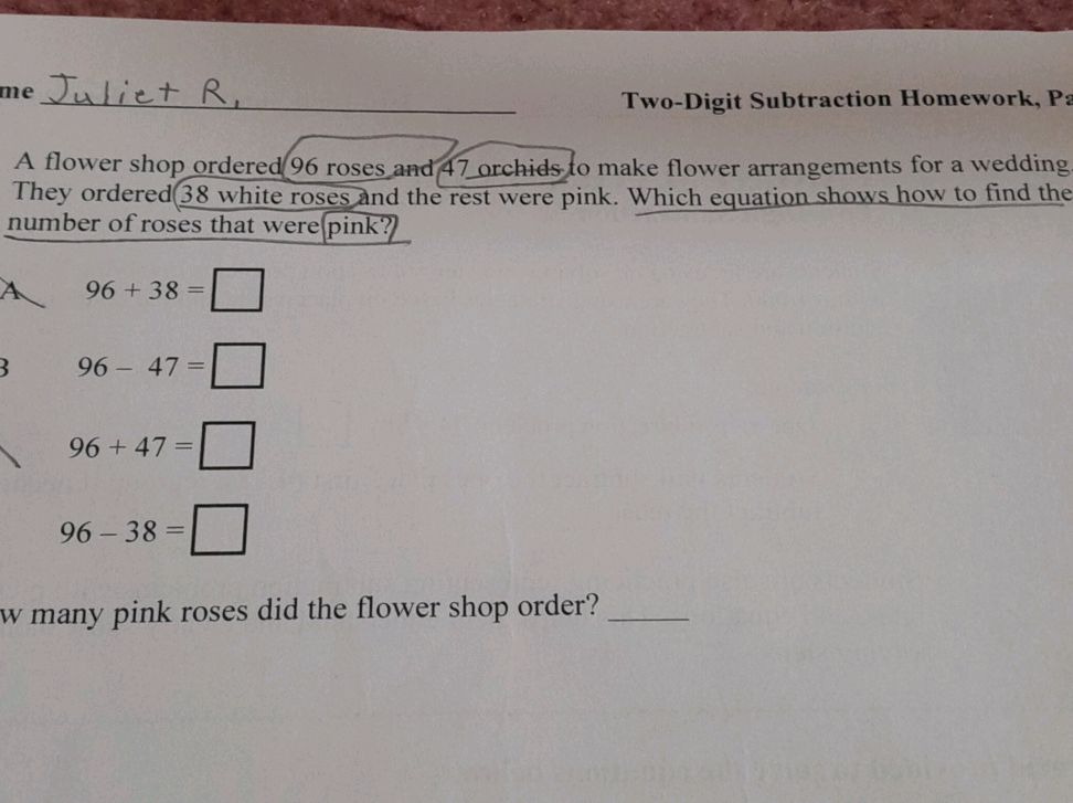 $$ Juliet $R$, Two-Digit Subtraction | StudyX