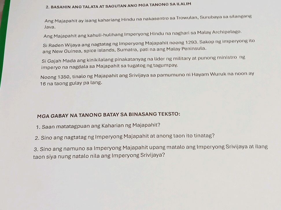 2. BASAHIN ANG TALATA AT SAGUTAN ANG MGA | StudyX