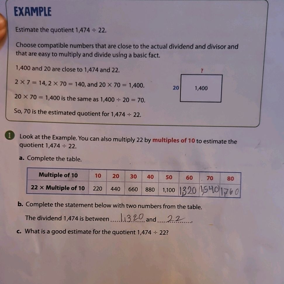 EXAMPLE Estimate the quotient $1,474 22$. | StudyX