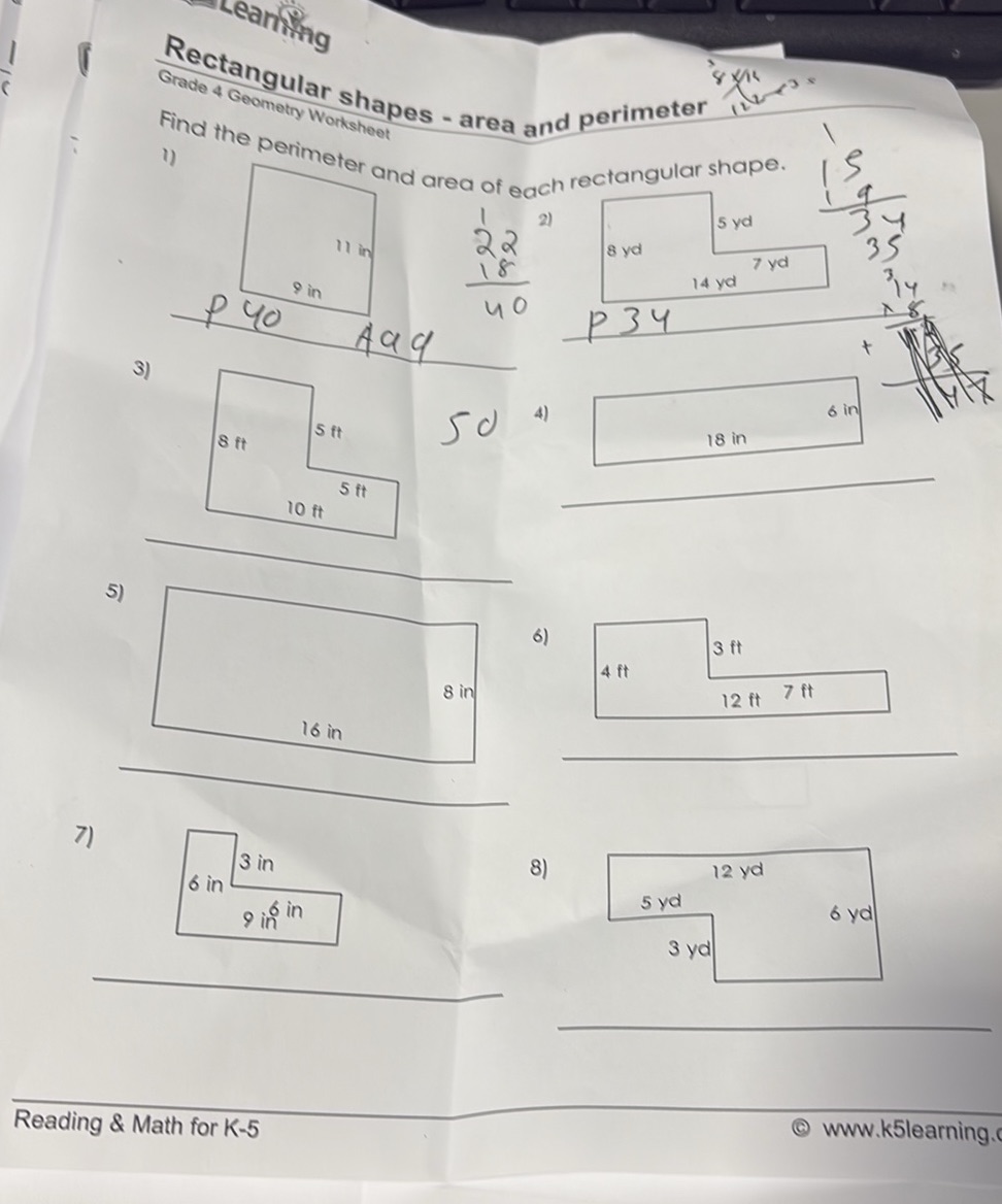 Rectangular shapes - area and perimeter Find | StudyX