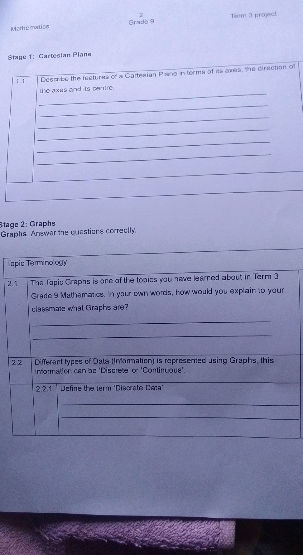 2 Term 3 project Grade 9 Mathematics Stage | StudyX