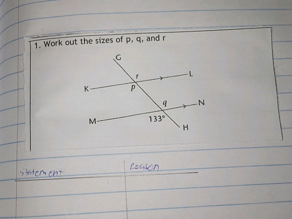 1. Work out the sizes of p, q, and r | StudyX