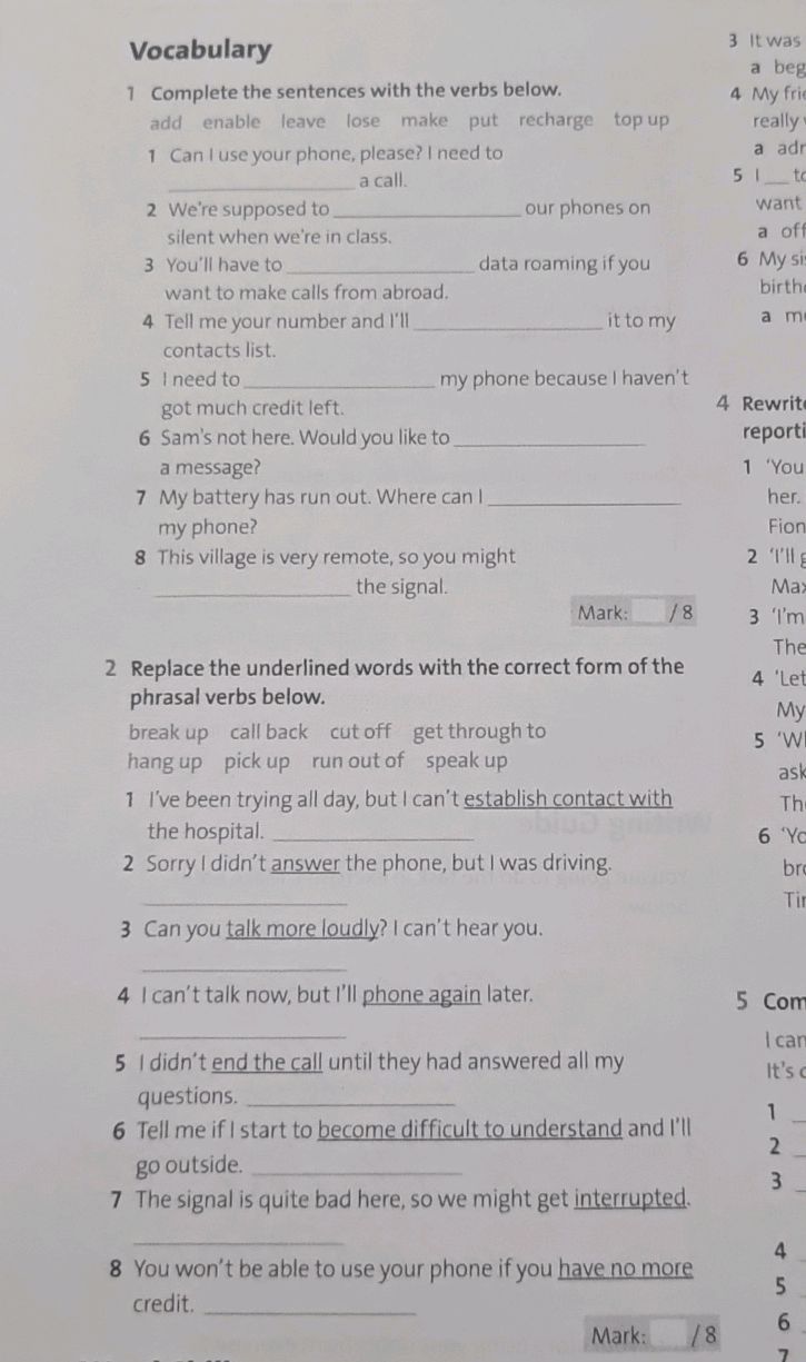 Vocabulary 1 Complete the sentences with | StudyX