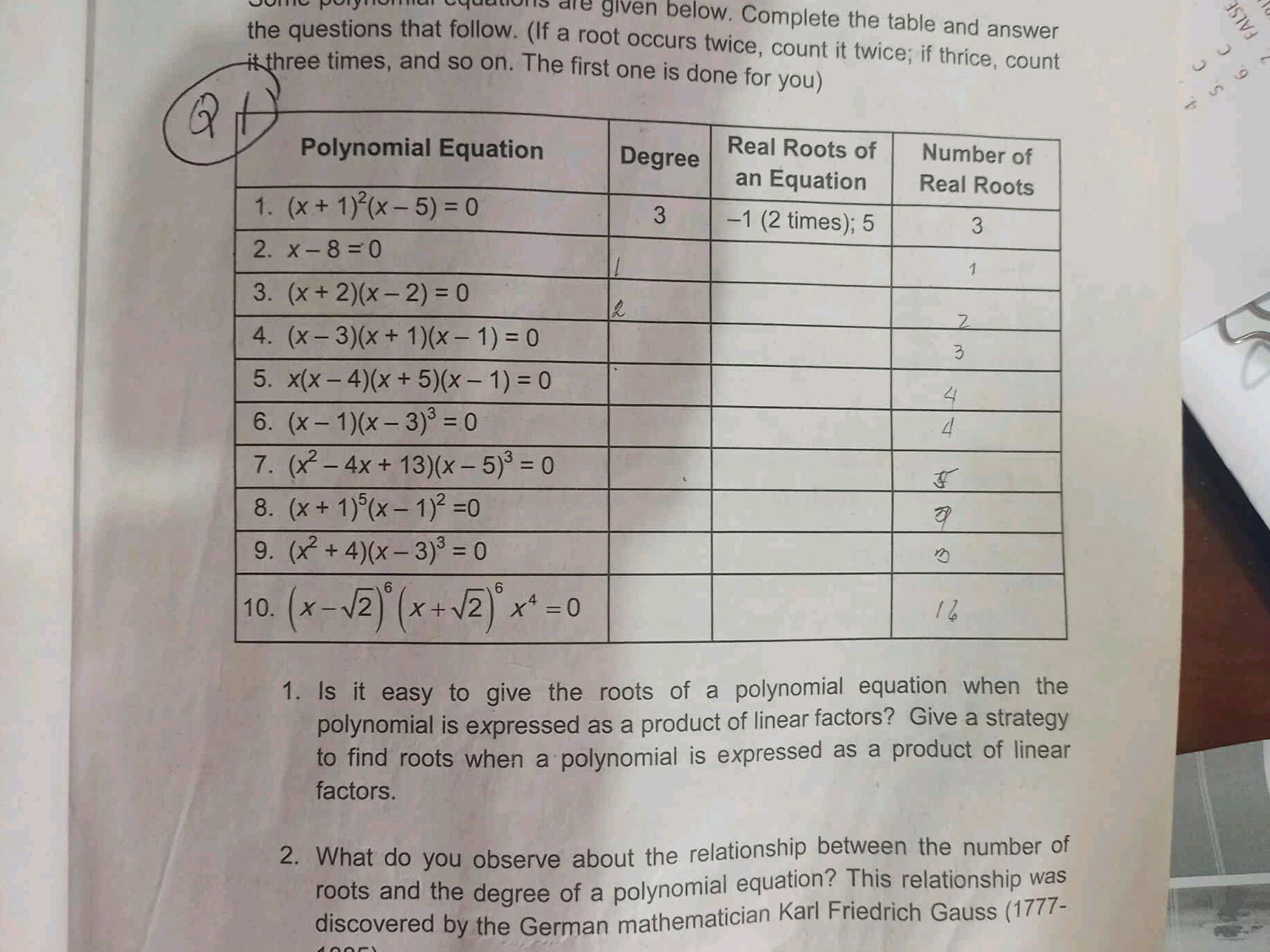 Polynomial Equation Degree Real Roots of an | StudyX