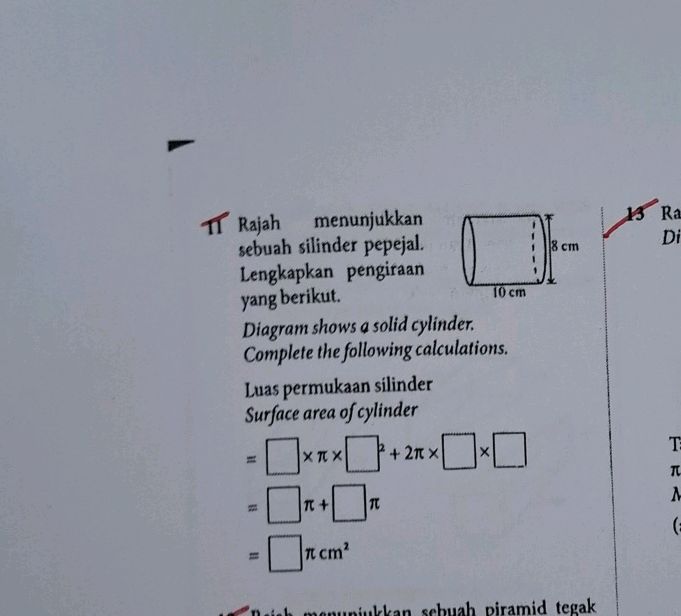 Rajah menunjukkan sebuah silinder pepejal. | StudyX