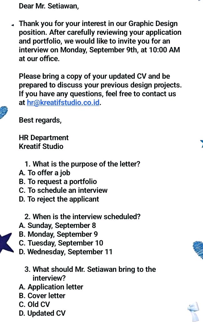 1. What is the purpose of the letter? A. To | StudyX