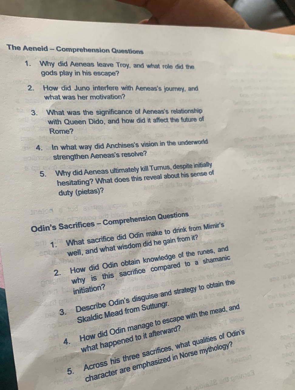 The Aeneid - Comprehension Questions 1. Why | StudyX