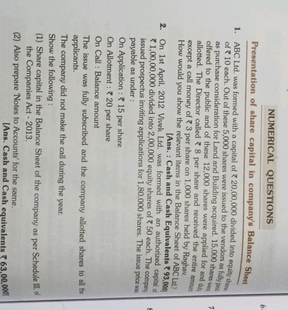 NUMERICAL QUESTIONS Presentation of share | StudyX