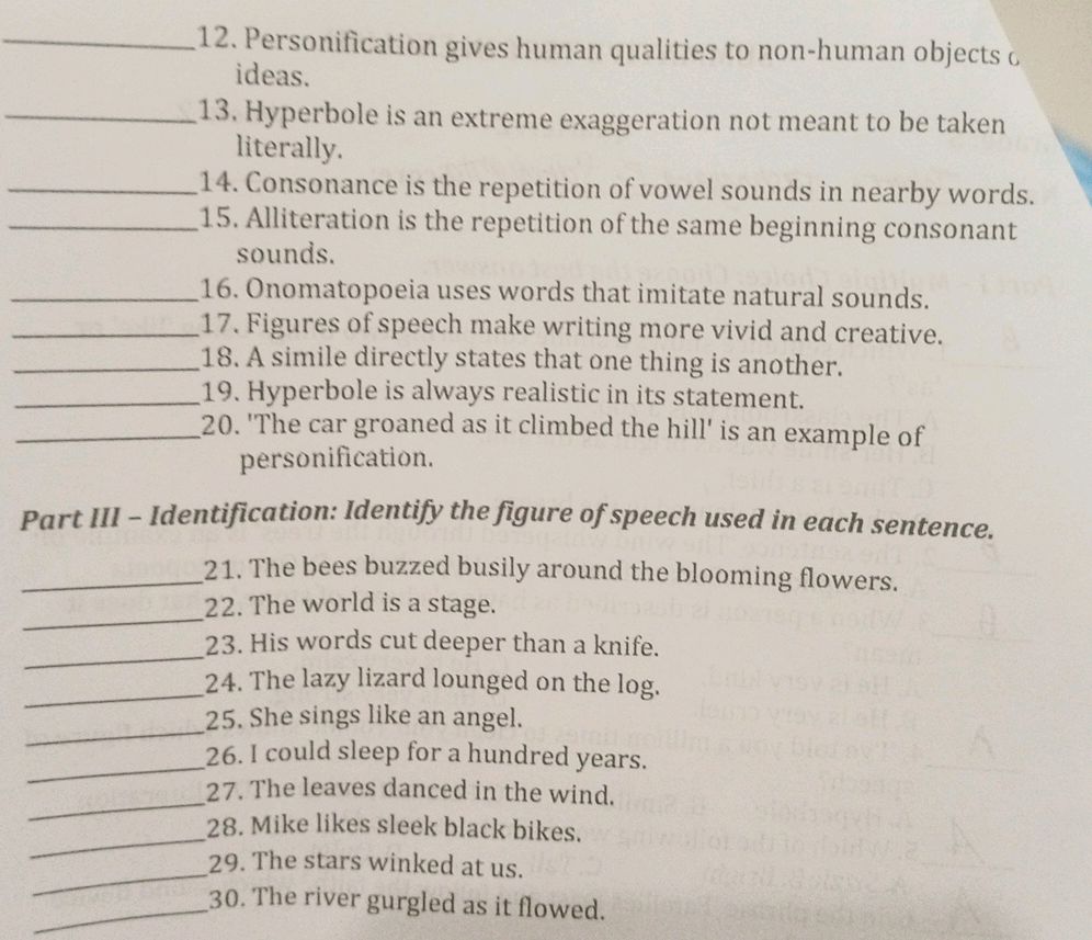 12. Personification gives human qualities to | StudyX