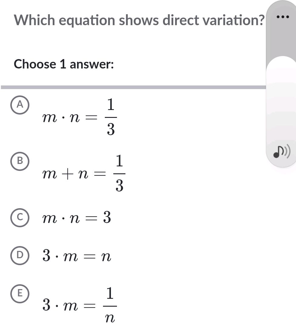 Which equation shows direct variation? | StudyX