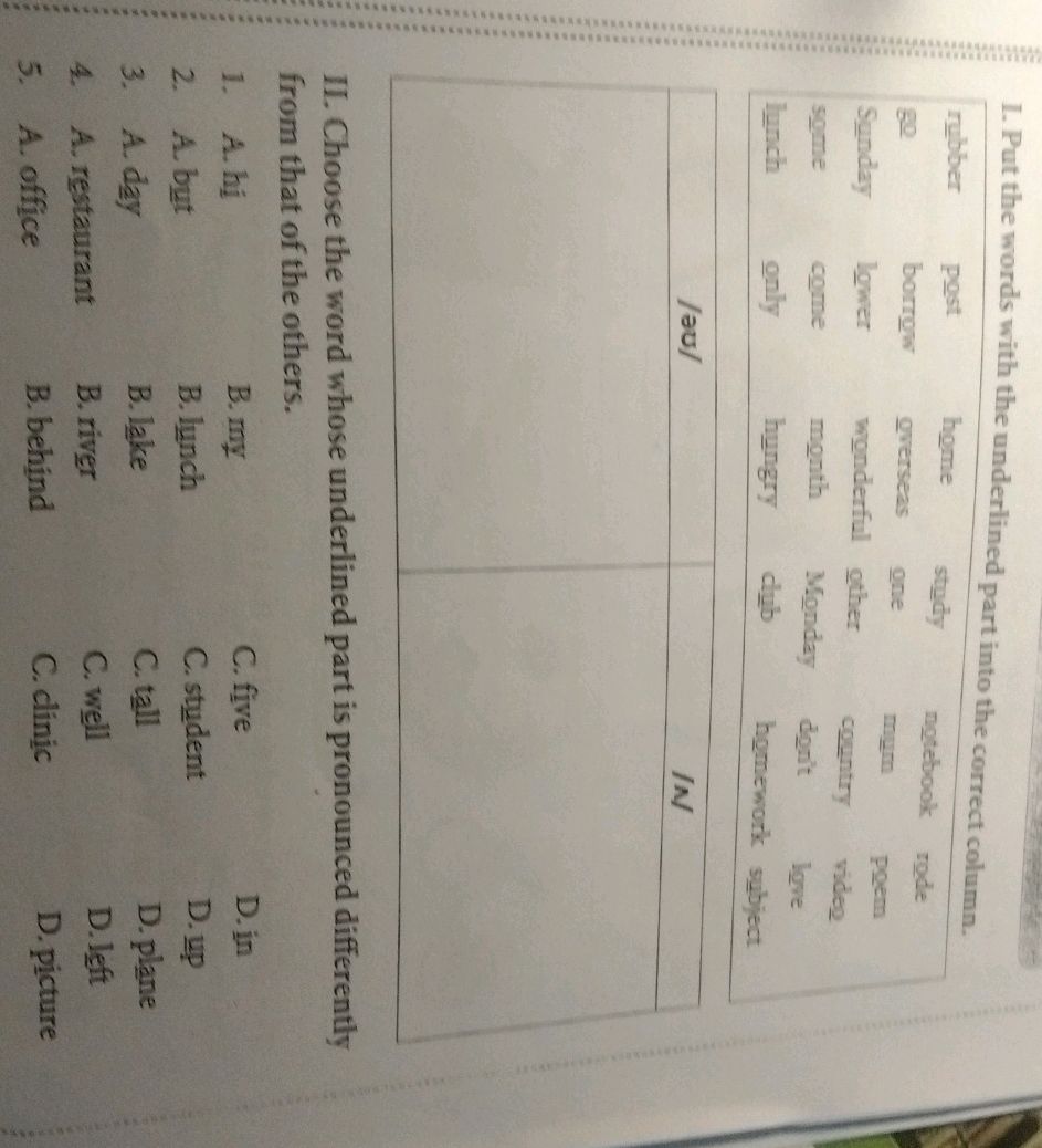 I. Put the words with the underlined part | StudyX