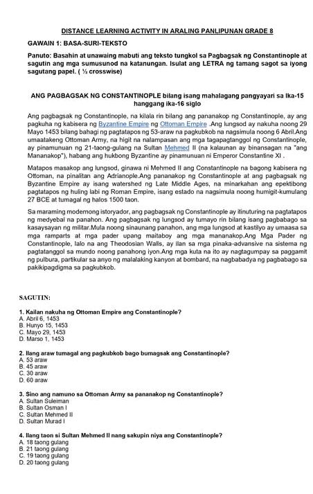 DISTANCE LEARNING ACTIVITY IN ARALING | StudyX