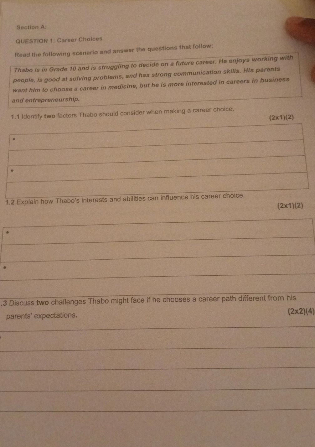 Section A: QUESTION 1: Career Choices Read | StudyX