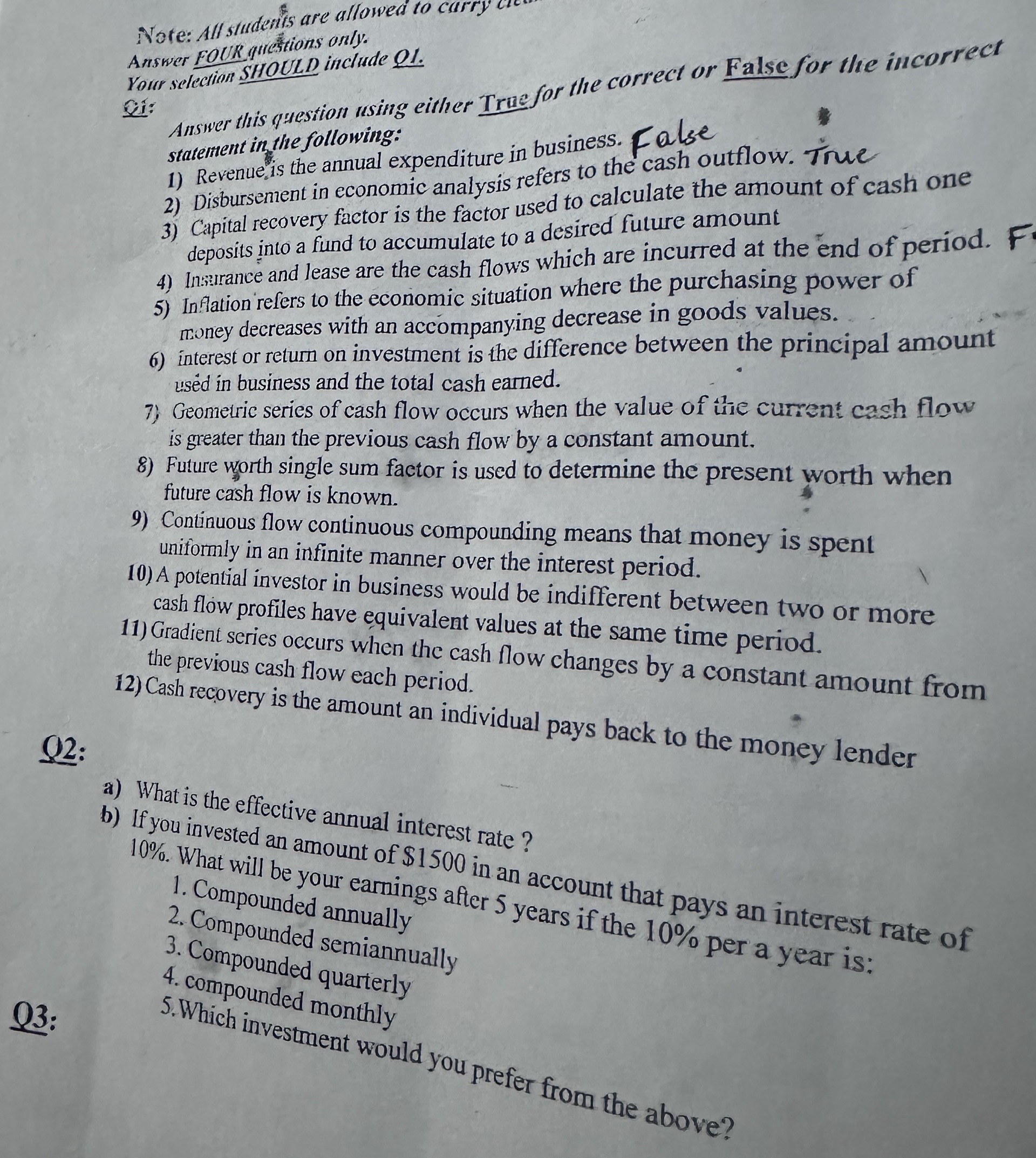 Qi: Answer this question using either True | StudyX