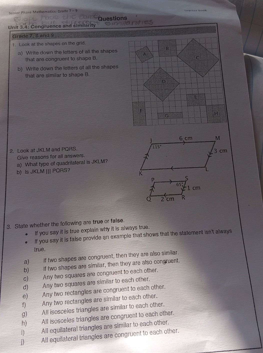1. Look at the shapes on the grid. a) Write | StudyX