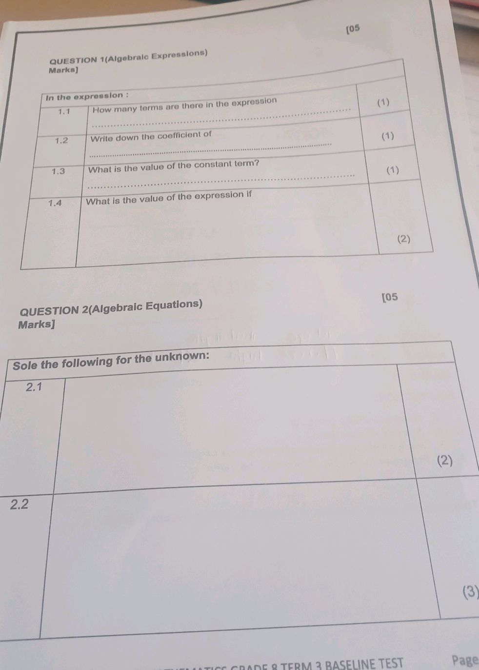 QUESTION 1(Algebraic Expressions) Marks] In | StudyX