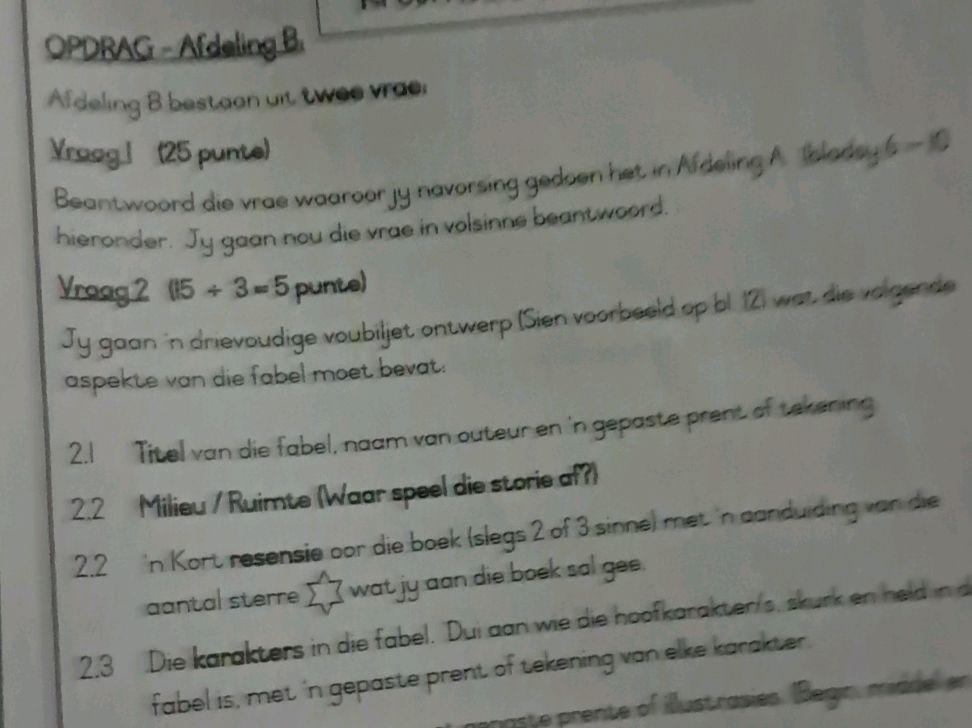 OPDRAG - Afdeling B. Afdeling B bestaan uit | StudyX