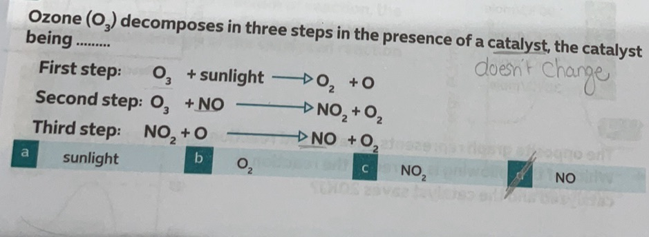 Ozone (O $_{3}$) decomposes in three steps | StudyX