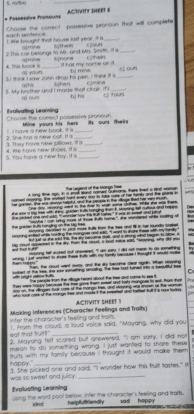 ACTIVITY SHEET 6 Possessive Pronouns | StudyX