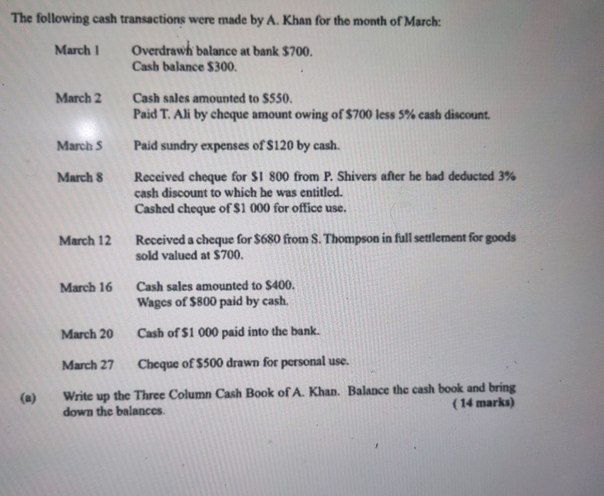 The following cash transactions were made by | StudyX