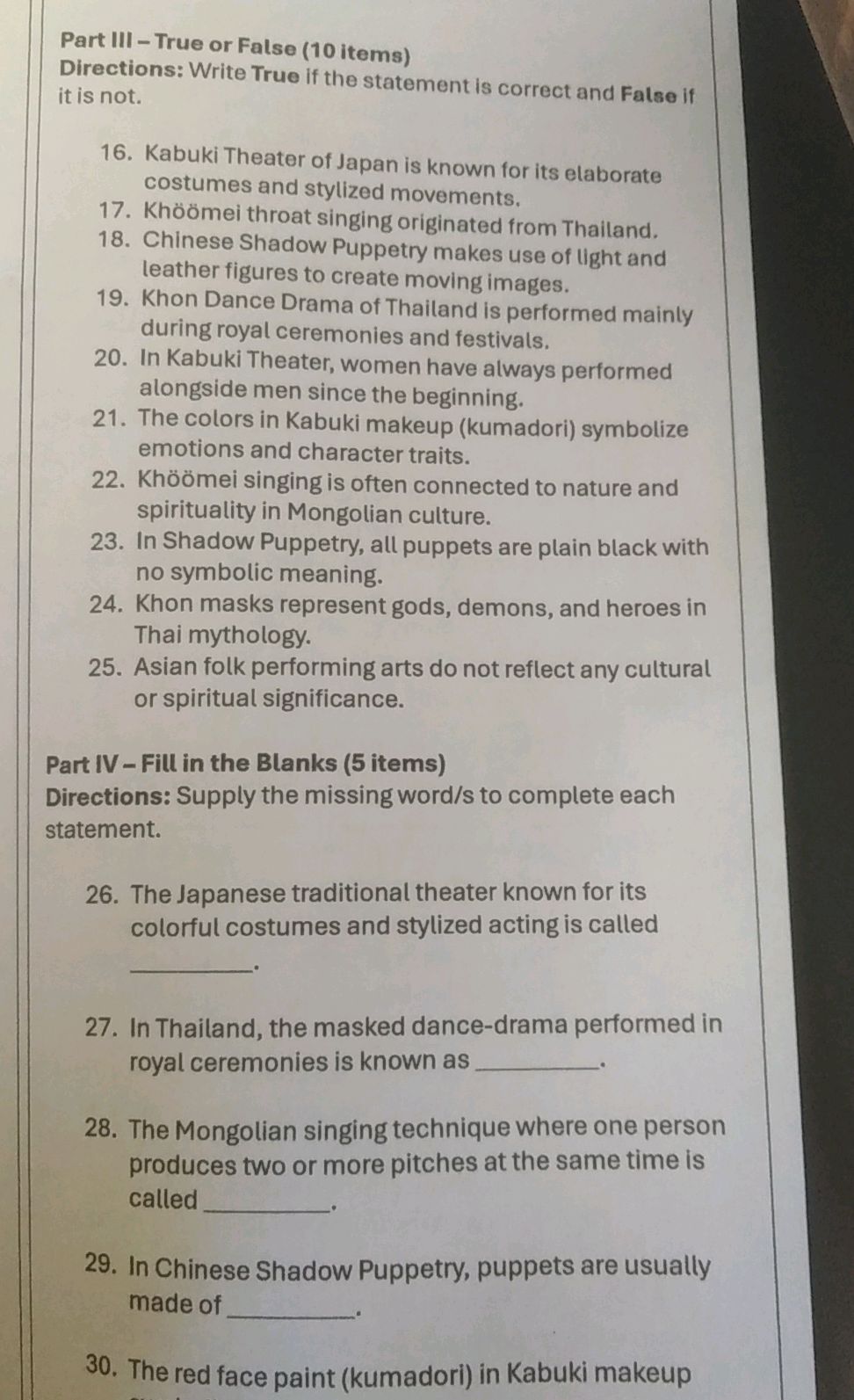 Part III - True or False (10 items) | StudyX