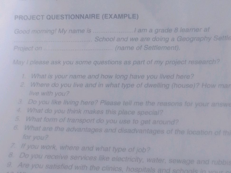 PROJECT QUESTIONNAIRE (EXAMPLE) Good moming' | StudyX