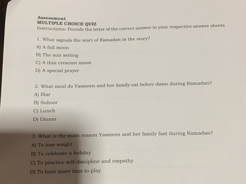 Assessment MULTIPLE CHOICE QUIZ | StudyX