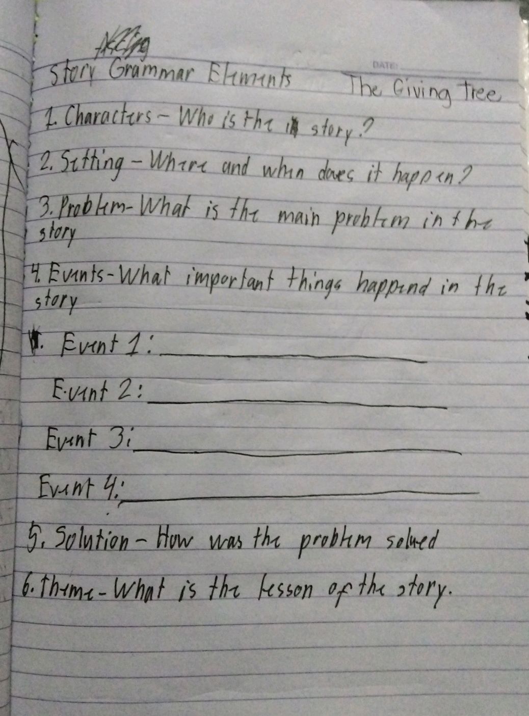 Story Grammar Elements The Giving Tree 1. | StudyX