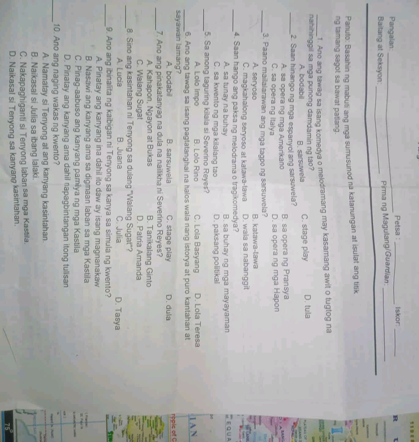 Pangalan: Baitang at Seksyon: Petsa: Pirma | StudyX