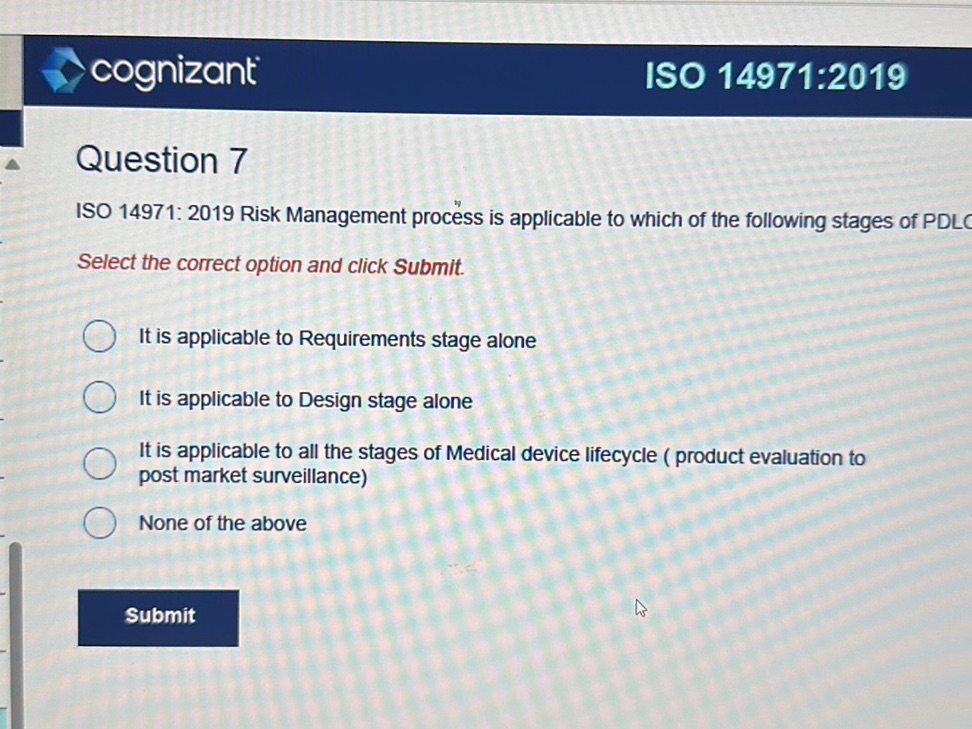 Question 7 ISO 14971:2019 ISO 14971: 2019 | StudyX
