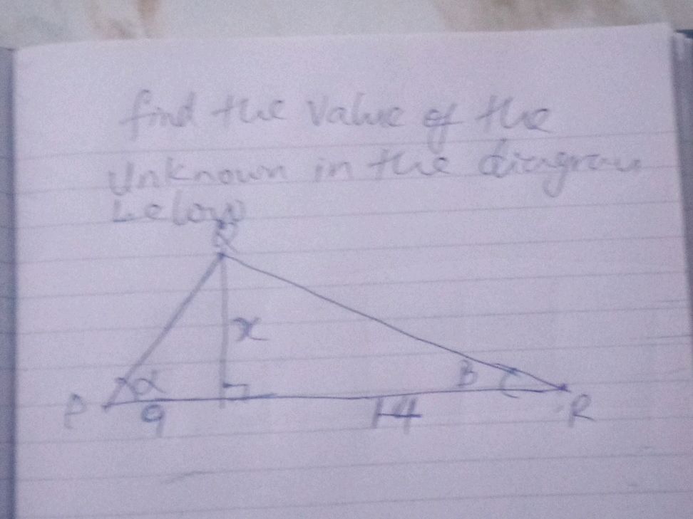 Find the value of the unknown in the diagram | StudyX