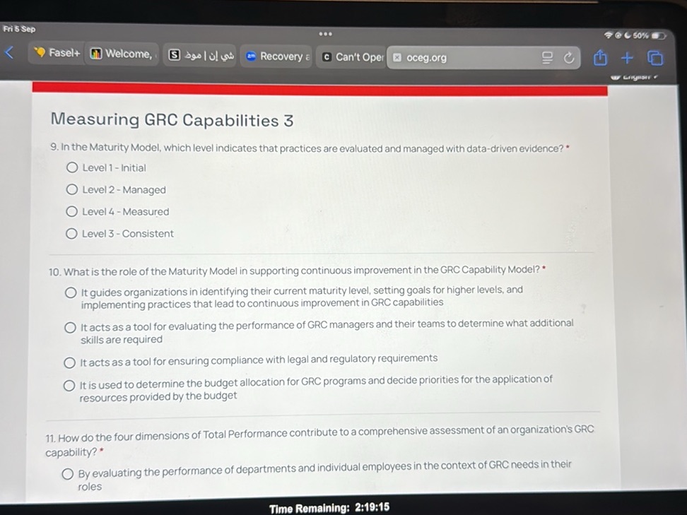 Measuring GRC Capabilities 3 9. In the | StudyX