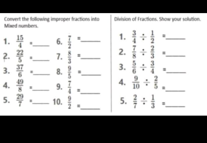 Convert the following improper fractions | StudyX