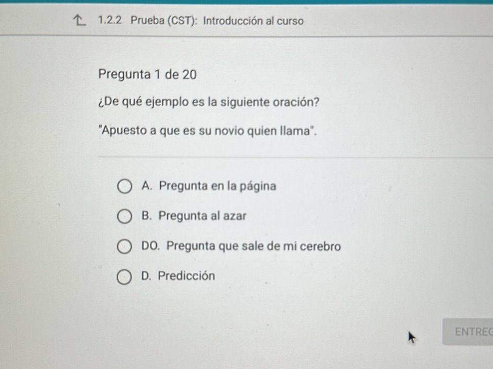 Pregunta 1 de 20 ¿De qué ejemplo es la | StudyX