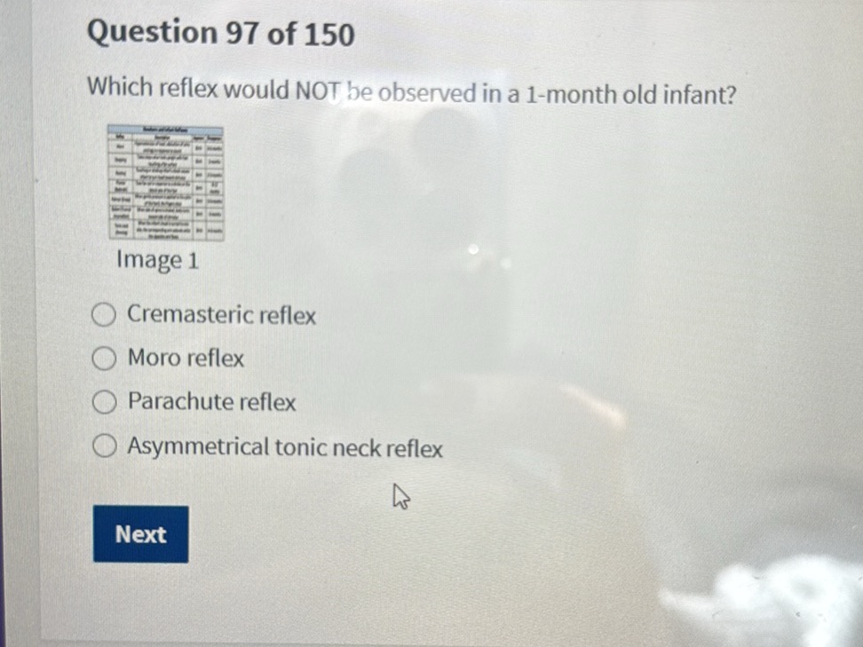Which reflex would NOT be observed in a