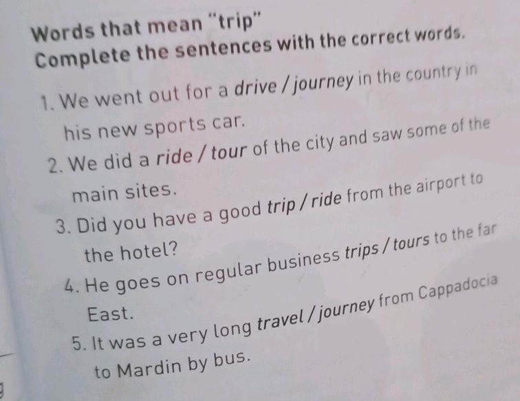 Words that mean "trip" Complete the | StudyX