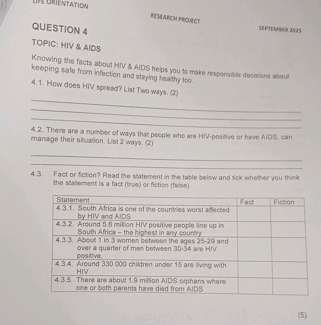 QUESTION 4 TOPIC: HIV AIDS Knowing the | StudyX