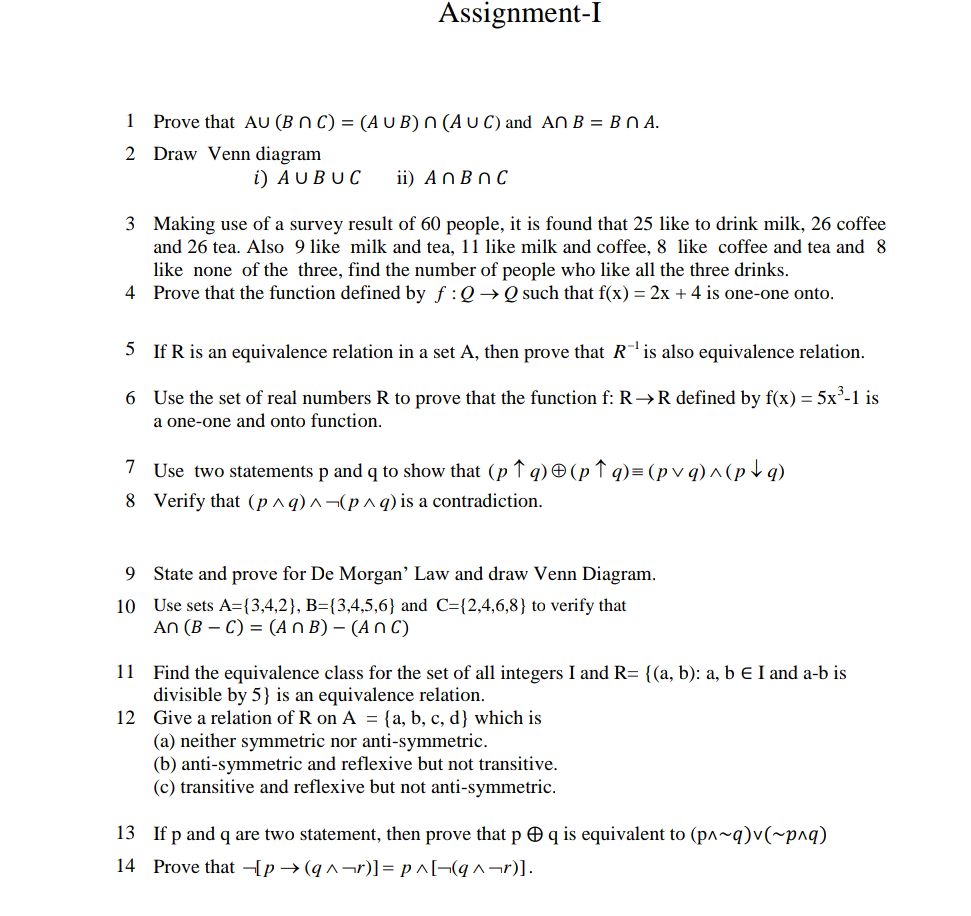 Assignment-I 1 Prove that $A (B C) = (A | StudyX