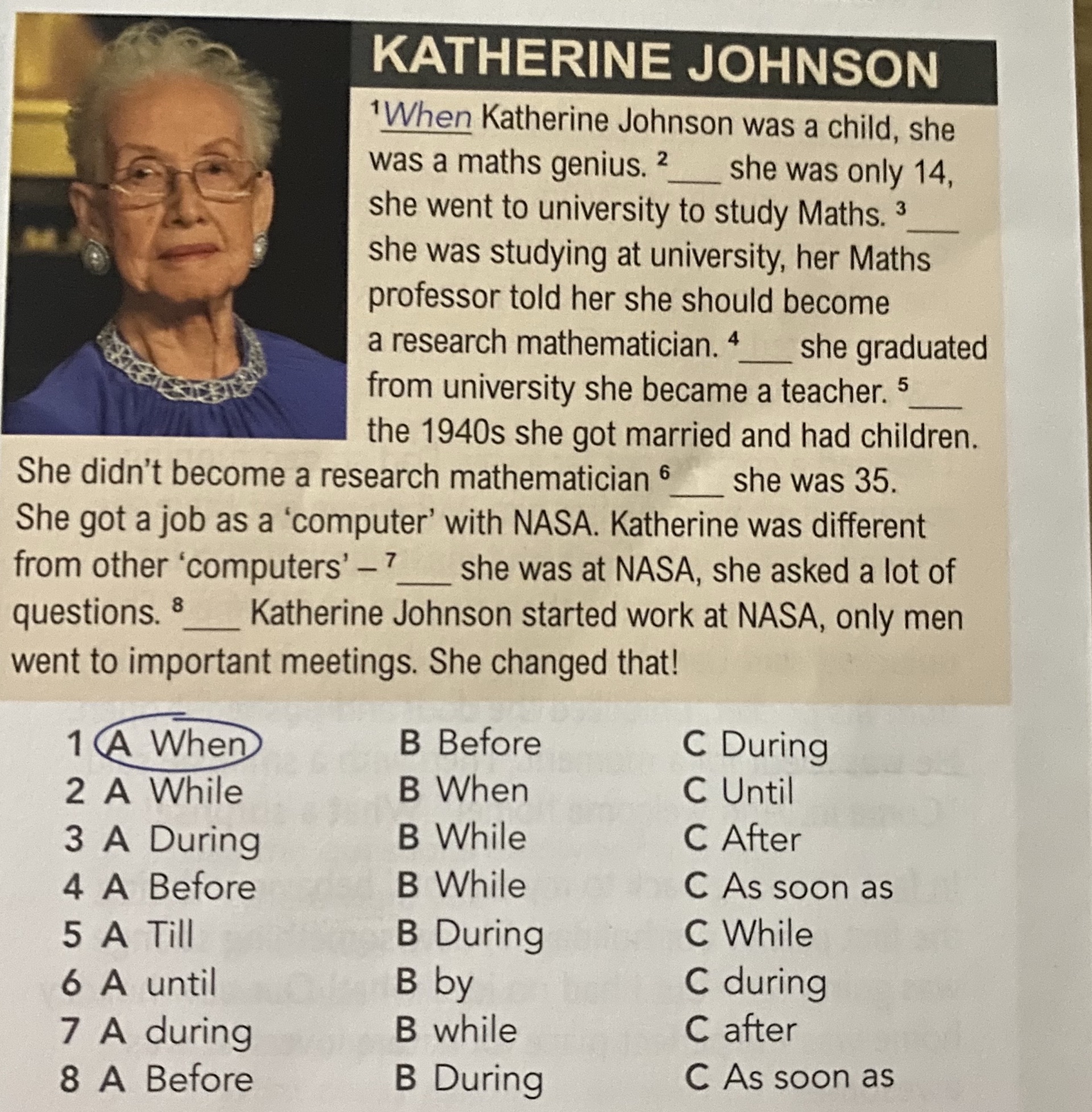 1 A When B Before C During When Katherine | StudyX