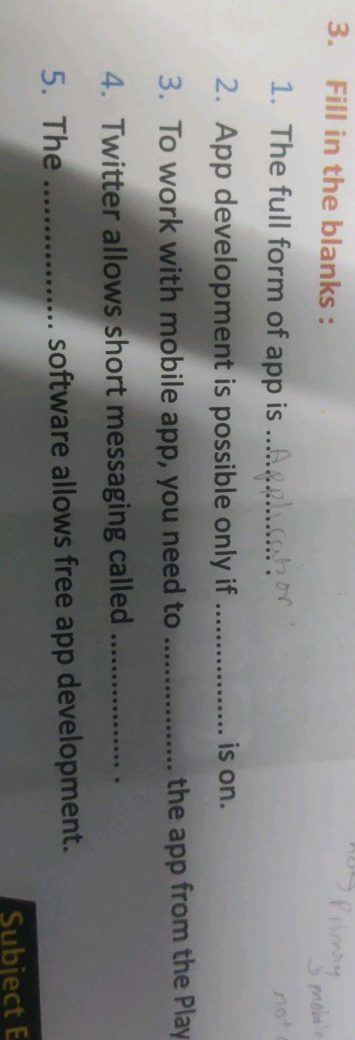 3. Fill in the blanks : 1. The full form of | StudyX