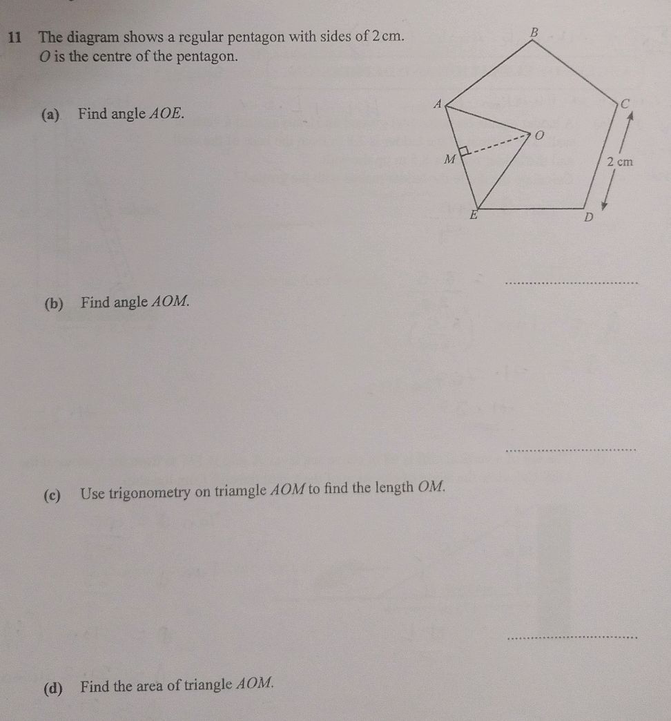 11 The diagram shows a regular pentagon with | StudyX